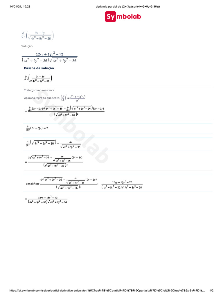 Derivada Parcial de (2x-3y - (SQRT (4x 2+9y 2-36) ) ) | PDF Derivada Parcial de (2x-3y - (SQRT (4x 2+9y 2-36) ) ) | PDF
