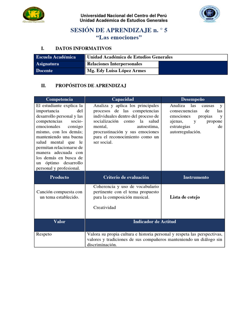 05 Sesión de Aprendizaje - Las Emociones | PDF | Aprendizaje | Las emociones