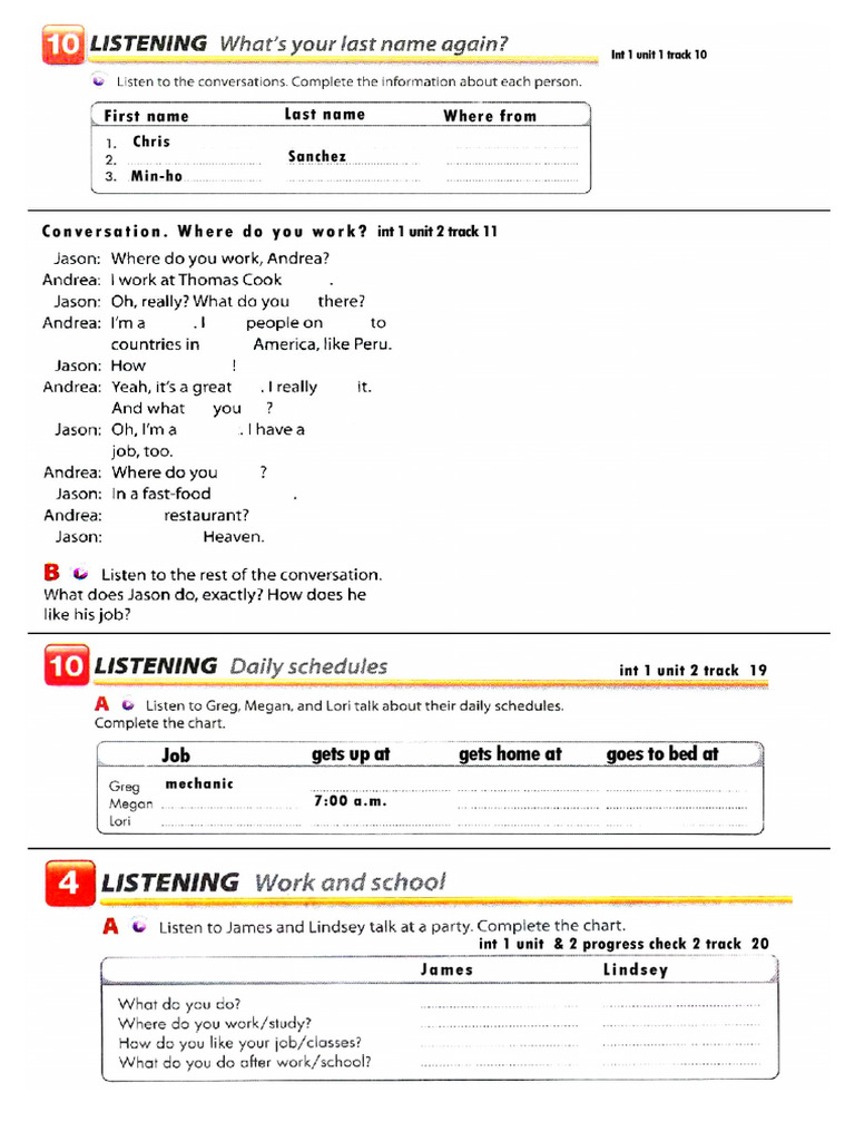 Soal Listening Interchange 1 Unit 1-4 | PDF