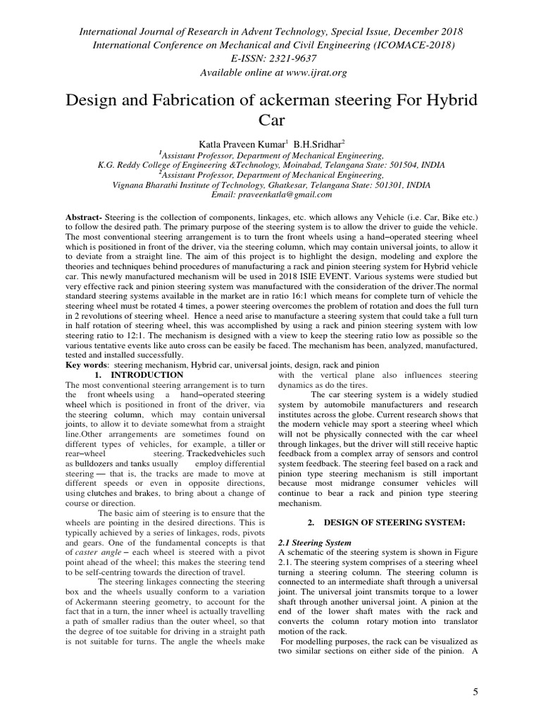 Ackerman Hybrid Car | PDF | Steering | Motor Vehicle