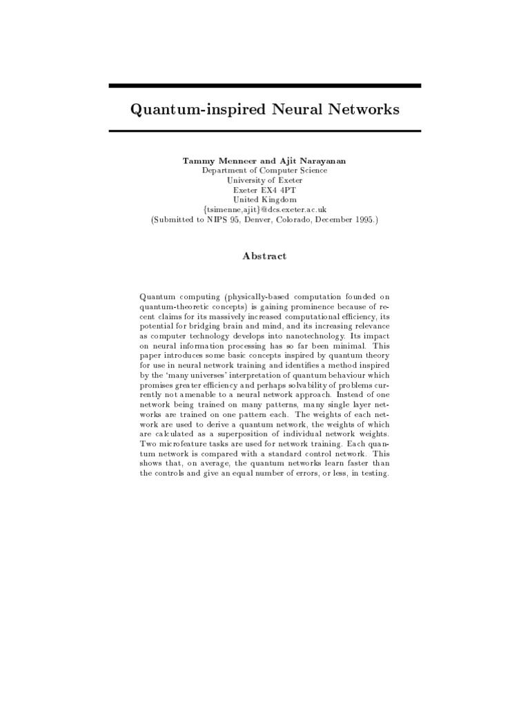 Quantum-Inspired Neural Networks | PDF