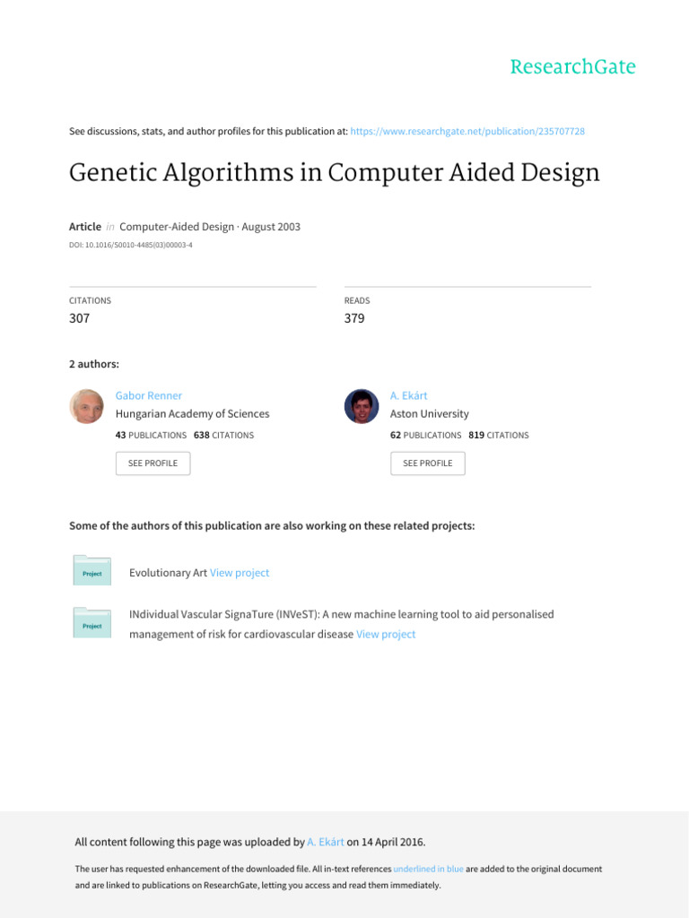 Genetic Algorithms in Computer Aided Design | PDF | Genetic Algorithm | Mathematical Optimization