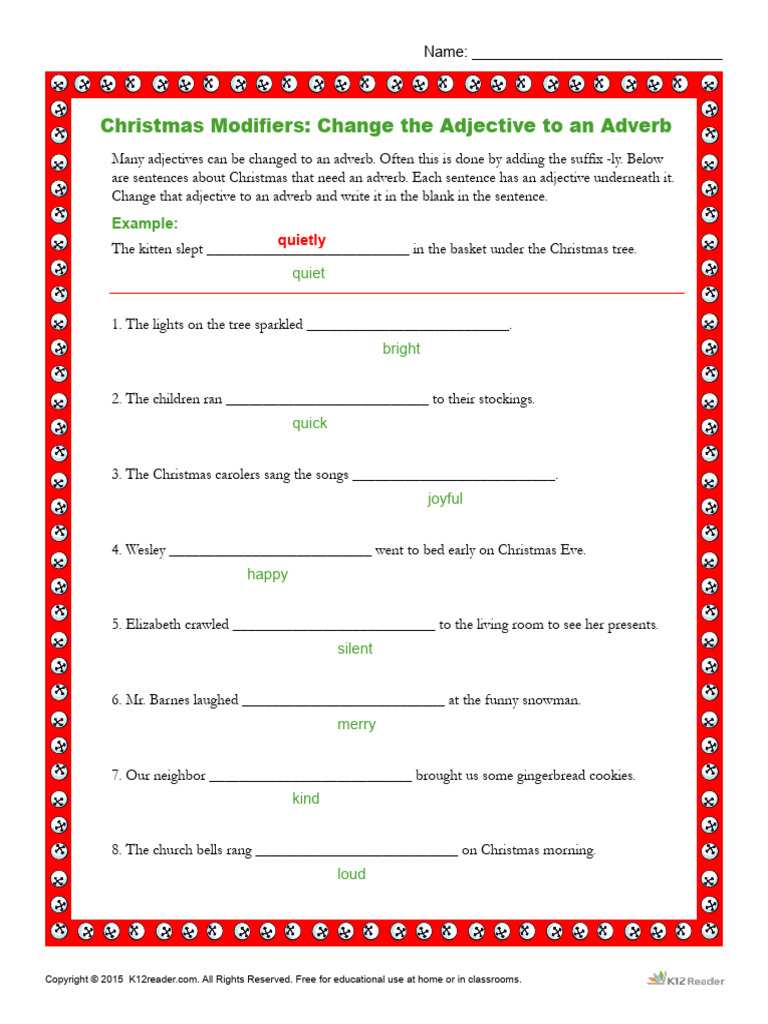 Christmas Modifiers Change The Adjective To Adverb | PDF | Adverb ...