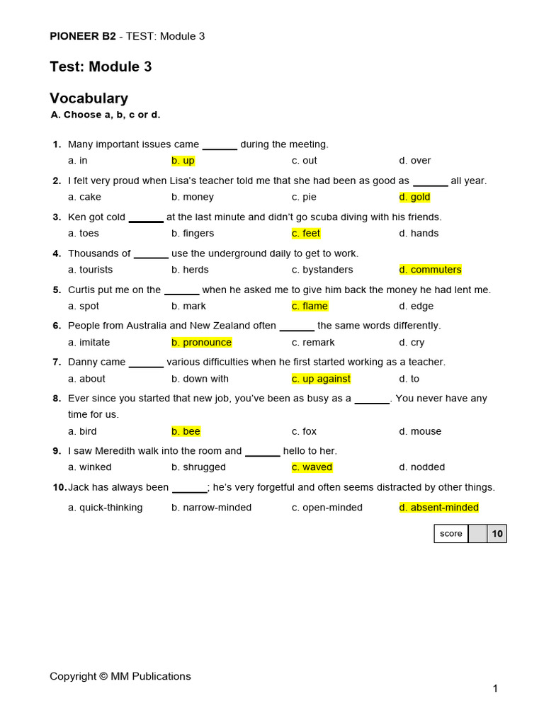 Pioneer - B2 - Tests - Module - 3 - Estefanía Luque | PDF