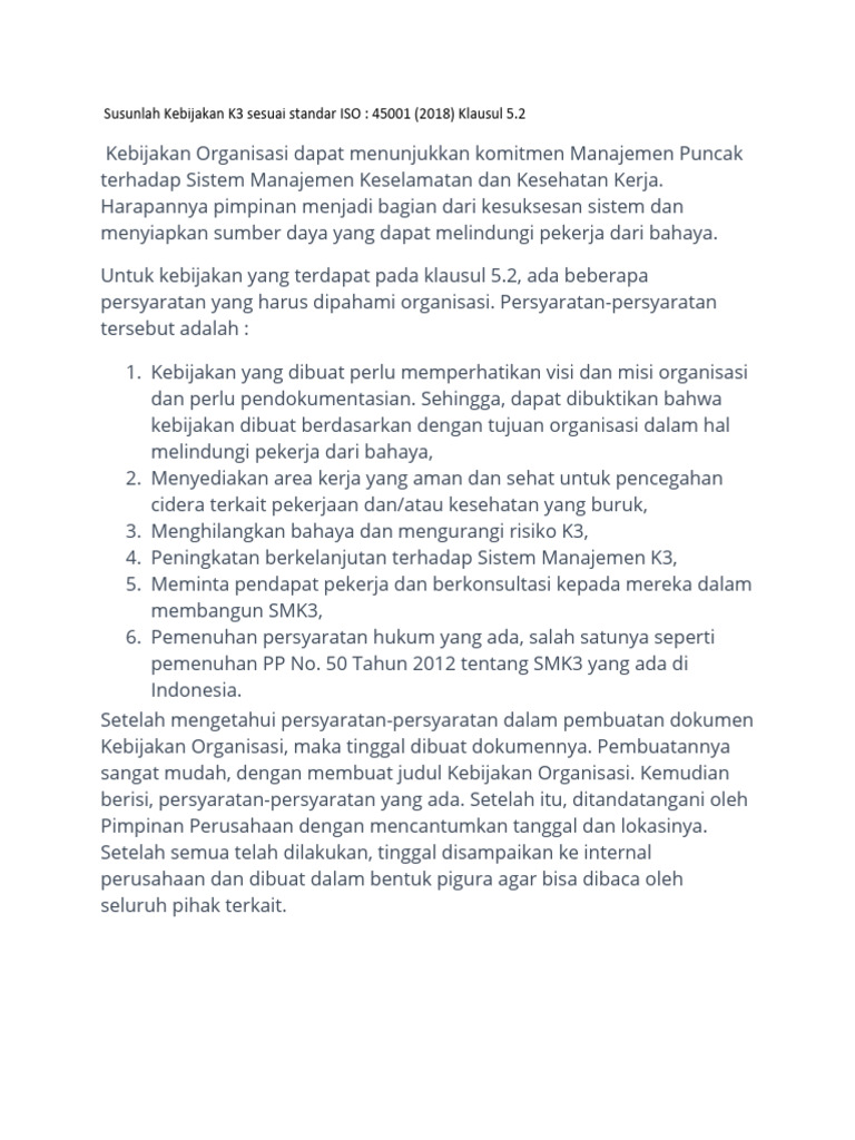 Susunlah Kebijakan K3 Sesuai Standar ISO | PDF
