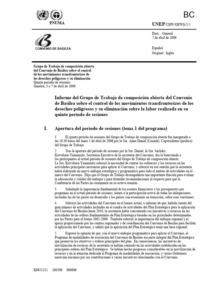 Convenio de Basilea | PDF | Programa del Medio Ambiente de las Naciones ...