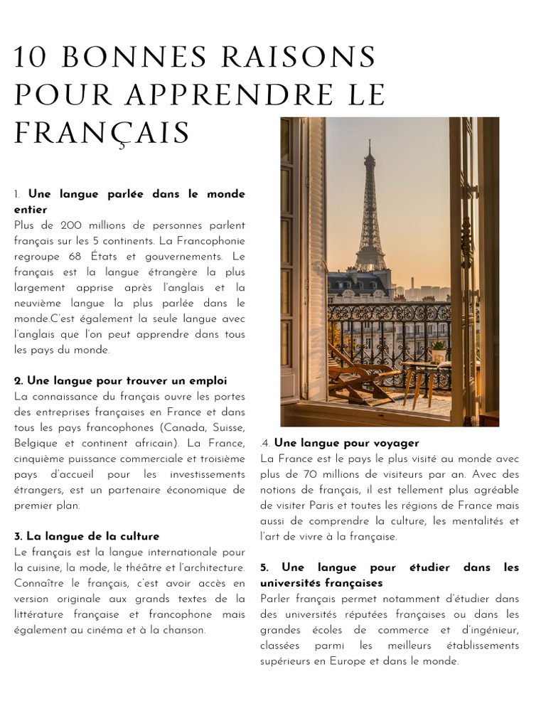 10 Raisons d'Apprendre le Français | PDF | Langue française | France