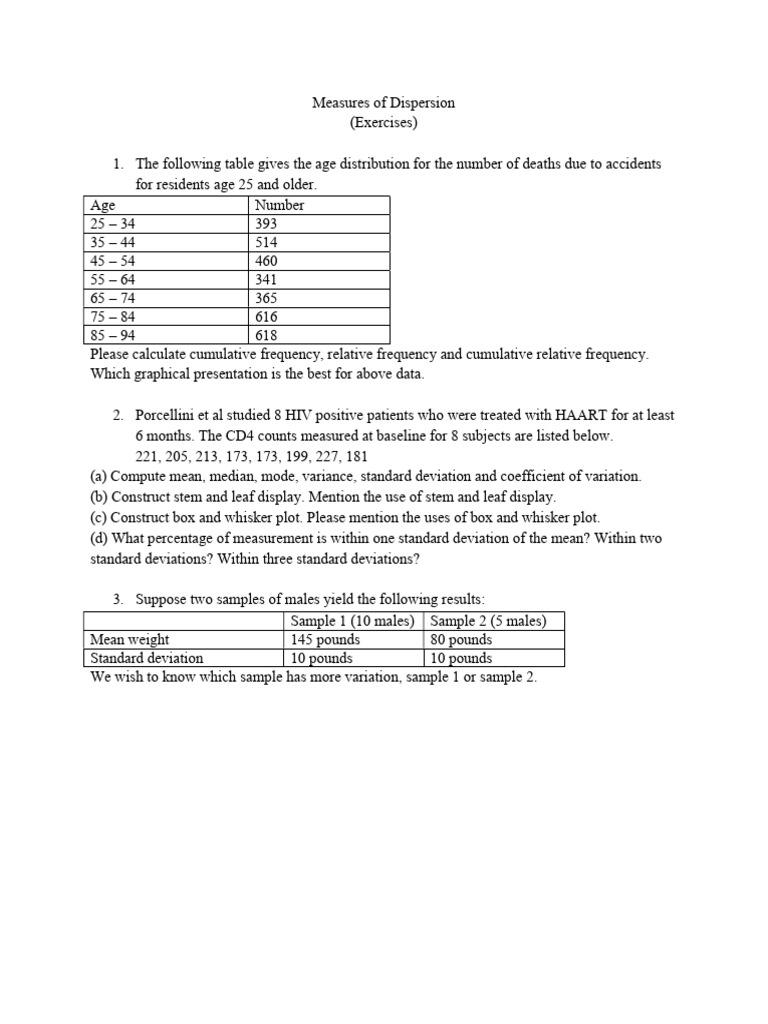 3 Dispersion Exercises | Download Free PDF | Standard Deviation | Variance