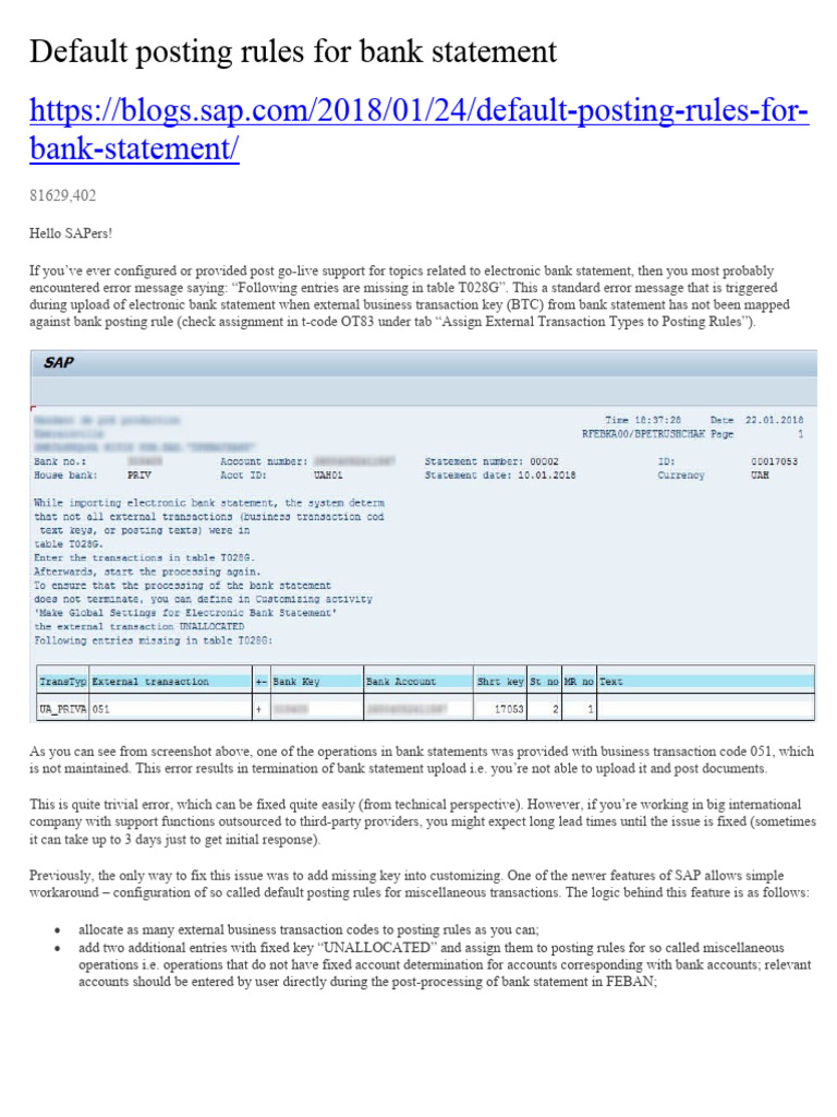 Default Posting Rules For Bank Statement - Unallocated | PDF ...