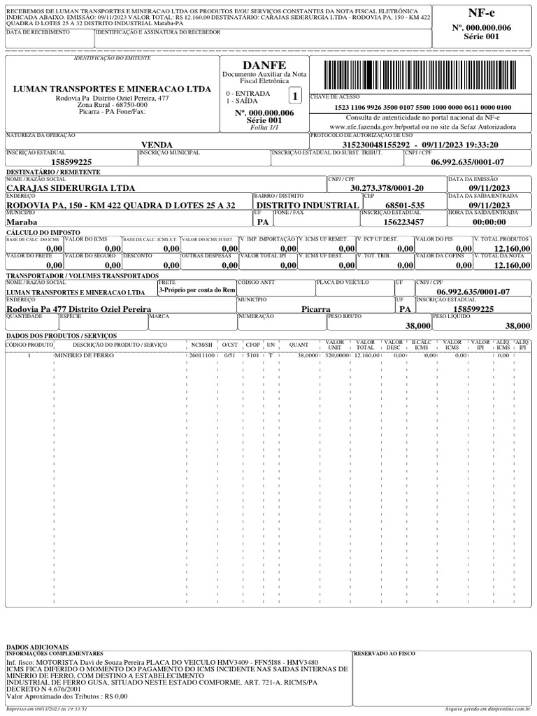 Modelo de Danfe | PDF | Recibo | Indústrias de serviços