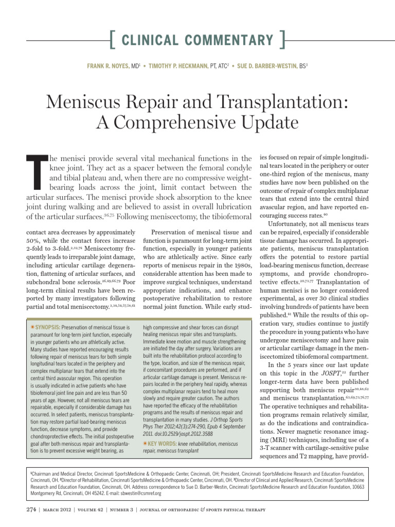 Mar2012 CC Noyes | PDF | Knee | Musculoskeletal System