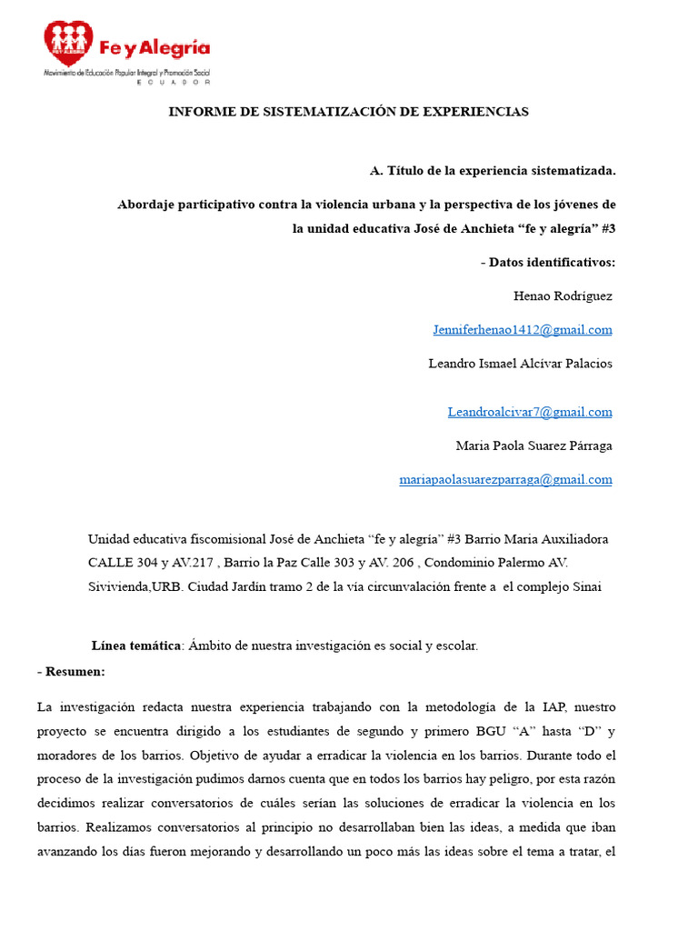 Informe de Sistematizacion | PDF | Experiencia | Michel Foucault