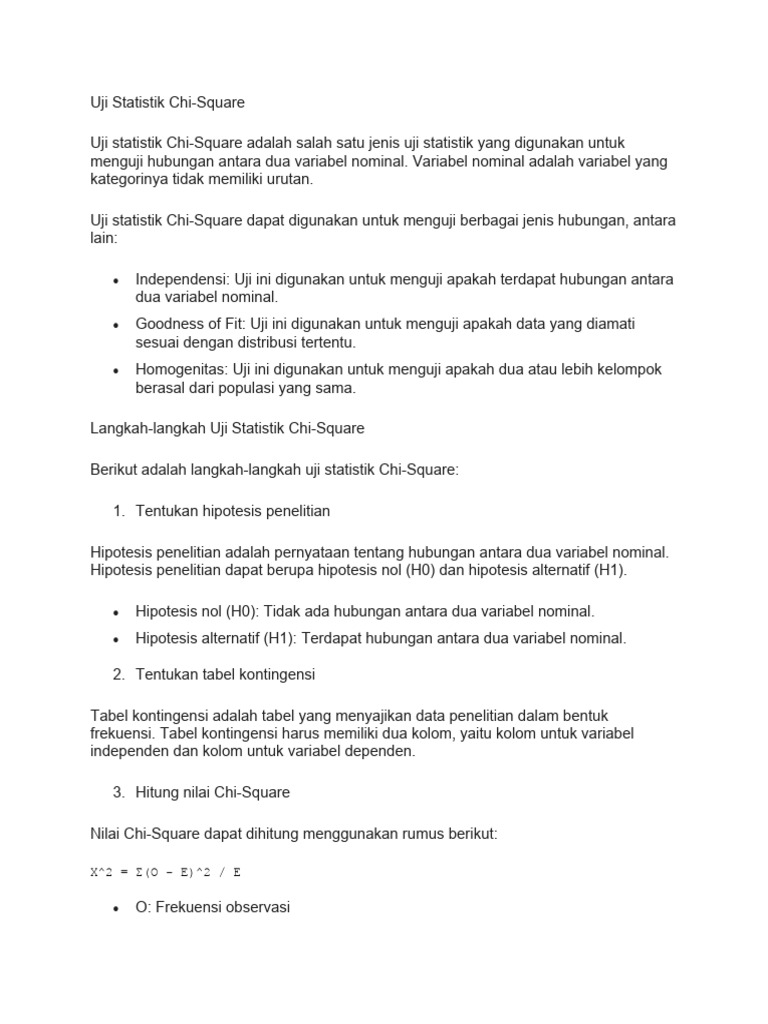 Uji Statistik Chi-Square. | PDF