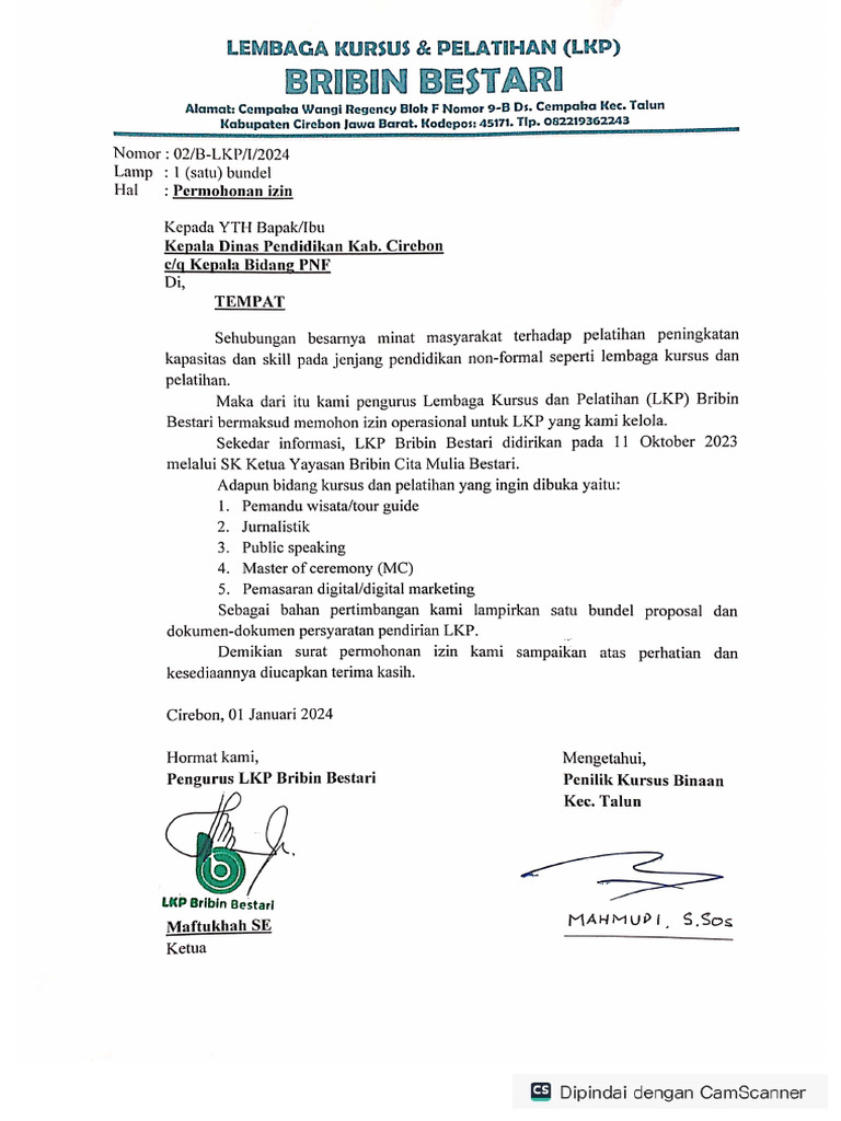 Surat Permohonan Izin LKP | PDF