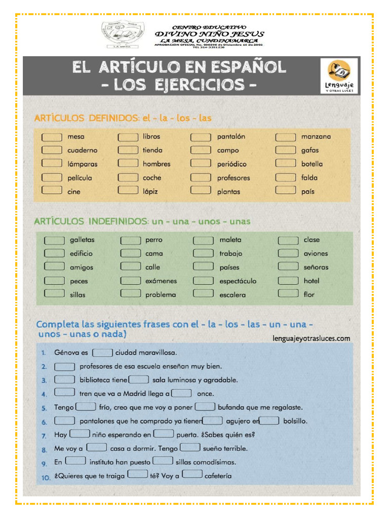 Actividad Los Articulos | PDF