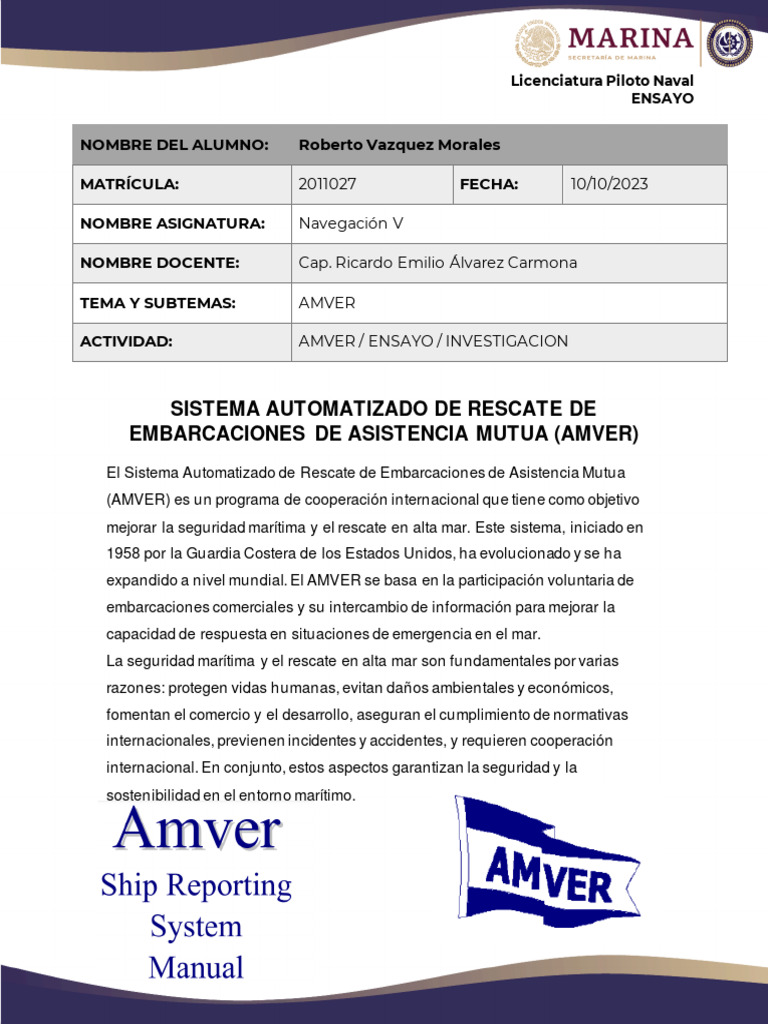 Importancia del Sistema AMVER | PDF | Mar | Buques