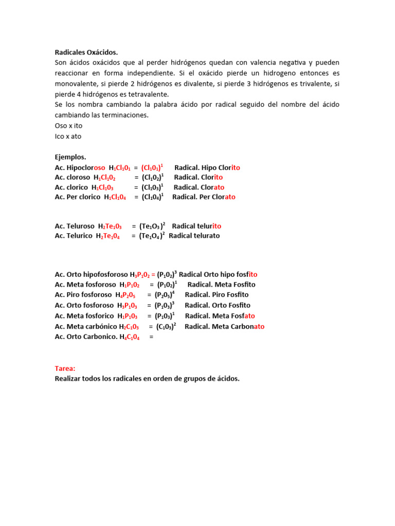 Radicales de Ácidos Oxácidos | PDF