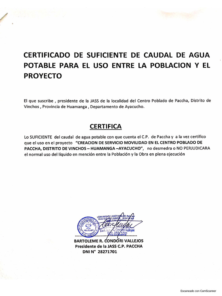 Certificado de Caudal de Agua | PDF