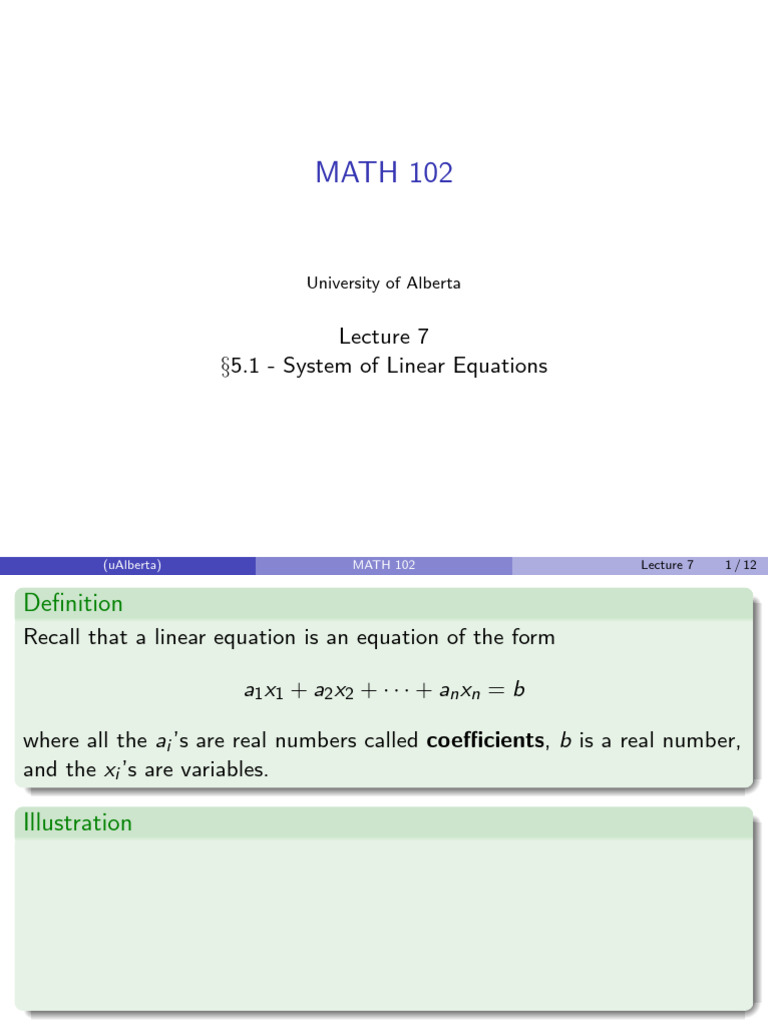 Lecture 7 math 102 | PDF | System Of Linear Equations | Equations