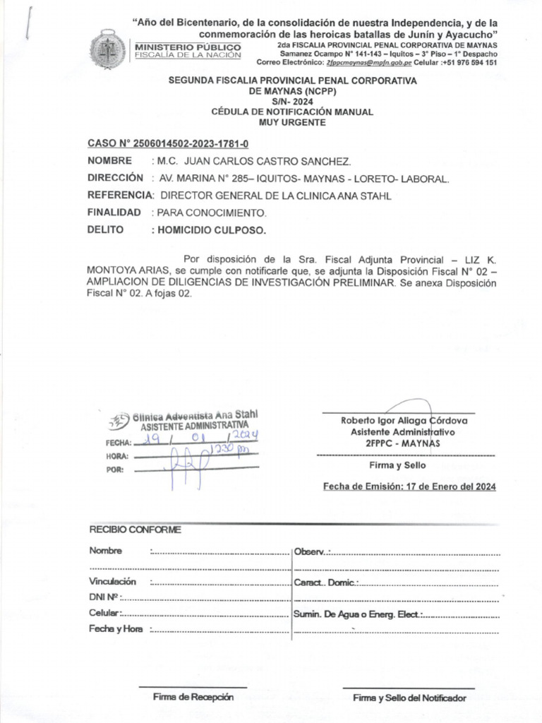 Notificación - Caso Oliver Blanco Betancourt | PDF