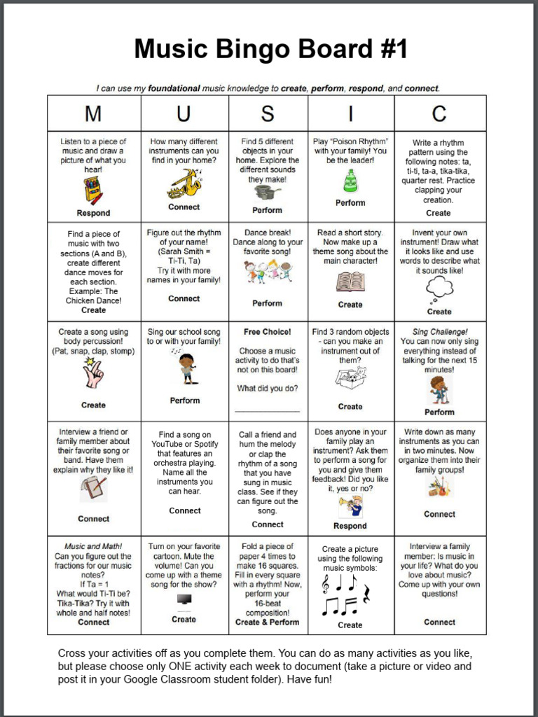 Music Bingo Board 1 | Download Free PDF | Entertainment | Performing Arts