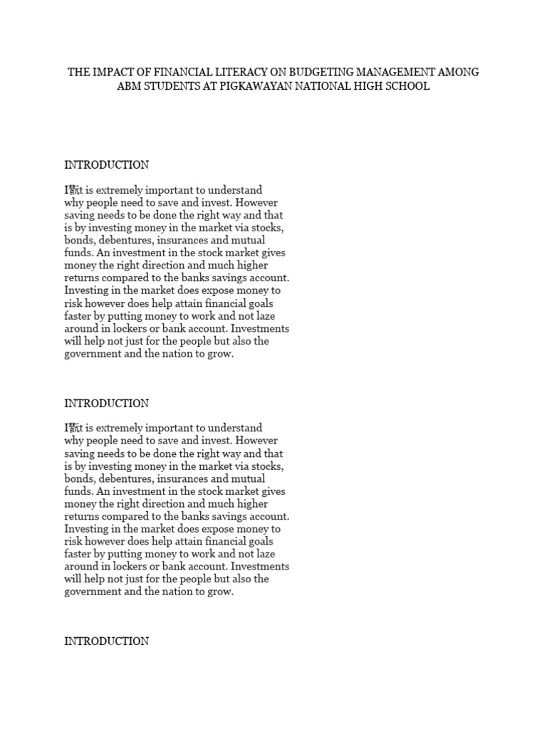 The Impact of Financial Literacy On Budgeting Management Among Abm ...