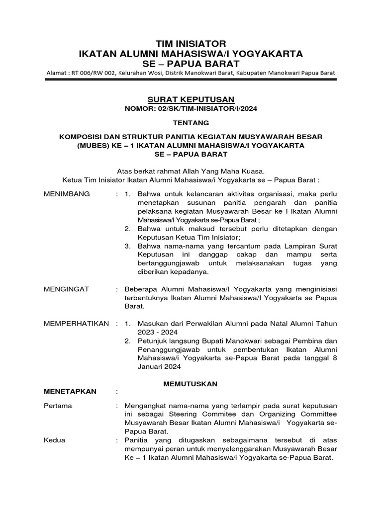 SK Panitia Mubes Ikatan Alumni Jogja | PDF
