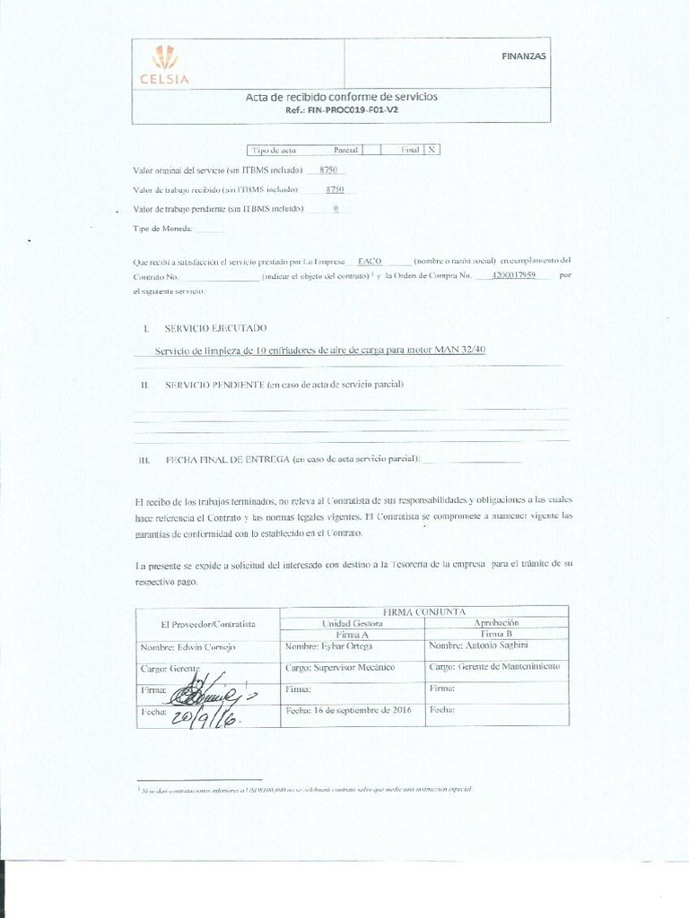 Recibido Conforme Limpieza Coolers | PDF