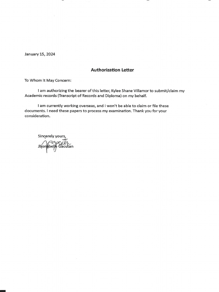 Authorization Letter - Shane | PDF
