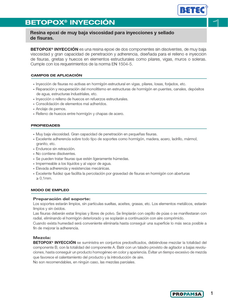 0732 Ft-Betopox Inyeccion | PDF | Hormigón | Acero