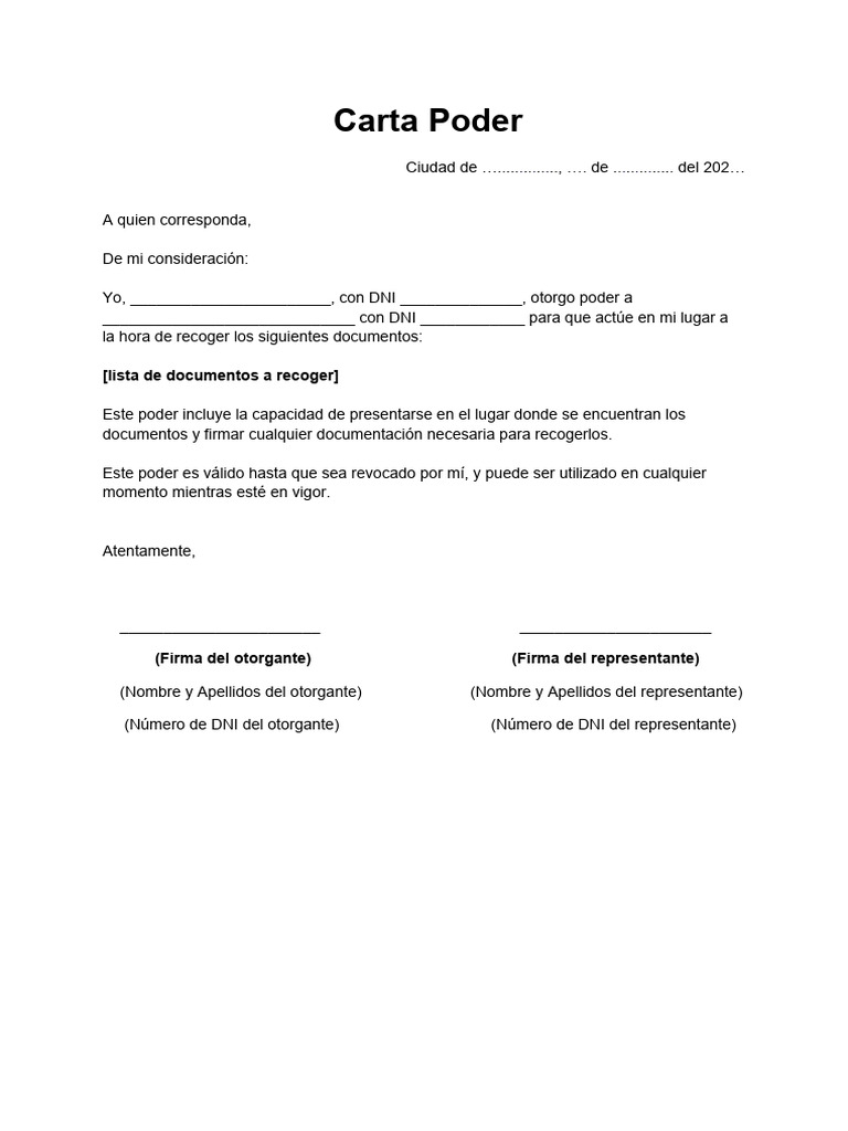 Carta Poder Simple para Recoger Documentos | PDF