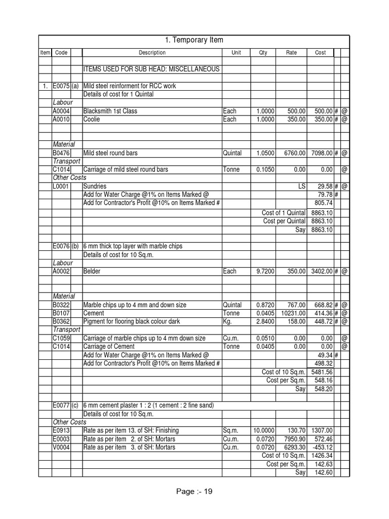 Construction Work Rate List | PDF | Construction Aggregate | Masonry