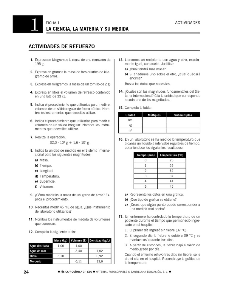 Actividades de Medida en Física y Química | PDF | Kilogramo | Volumen