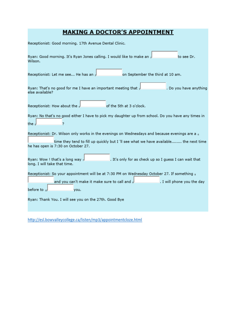 MAKING A DOCTORS APPOINTMENT - Listening | PDF