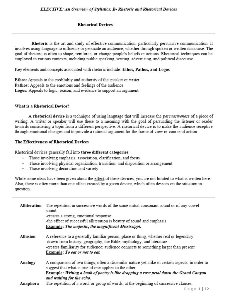 ELECTIVE - 1.B. Rhetorical-And-Stylistic-Devices | PDF | Rhetoric ...