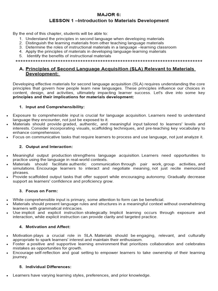 Major 6 - Lesson 1 Ok | PDF | Learning | Second Language Acquisition