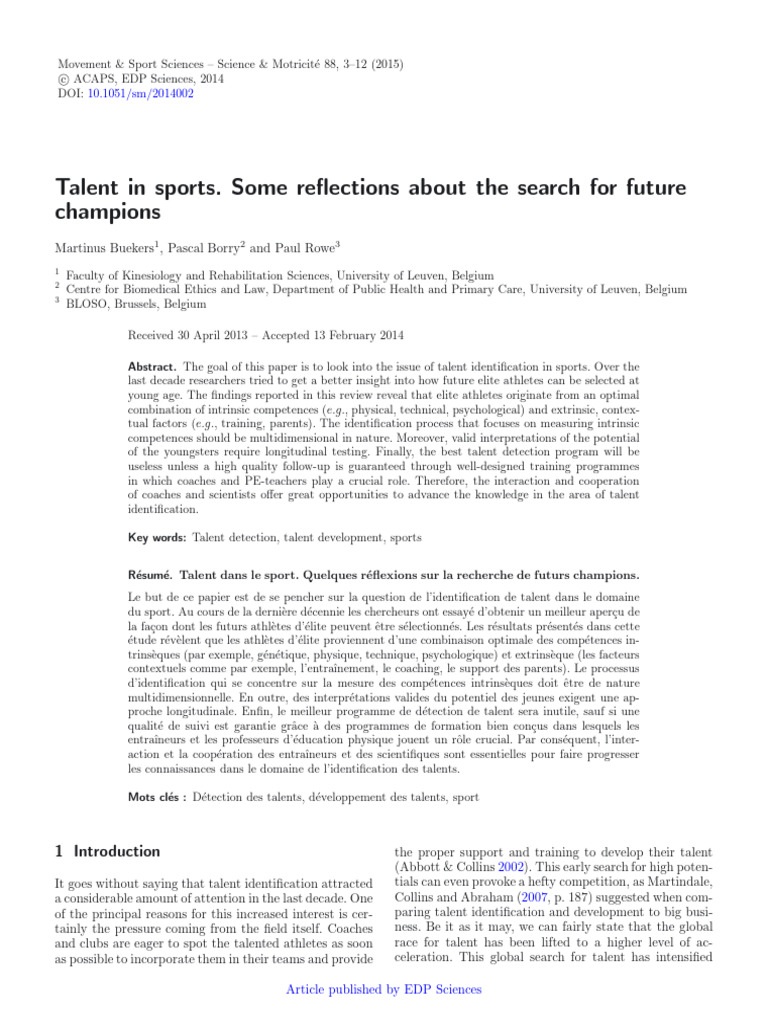 Talent in Sports | PDF | Prediction | Science