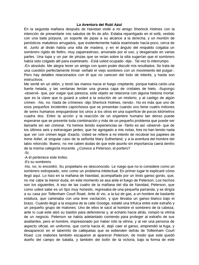 La Aventura Del Rubí Azul | PDF | Sherlock Holmes | Aves