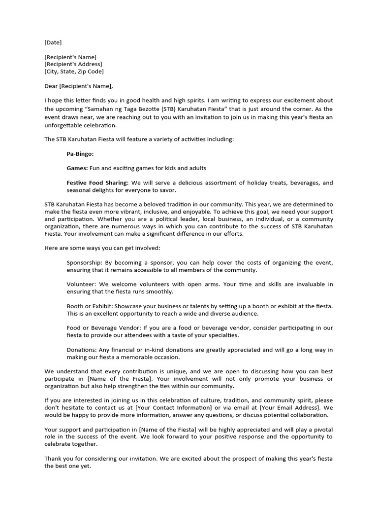 Fiesta Solicitation Letter | PDF | Festival