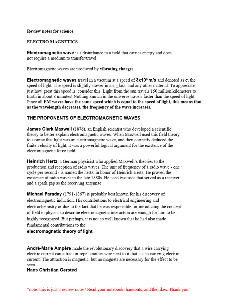 Review Notes For Science | PDF | Electromagnetic Spectrum ...