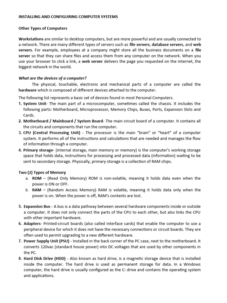 2nd Quarter - Review - INSTALLING AND CONFIGURING COMPUTER SYSTEMS | PDF | Operating System ...