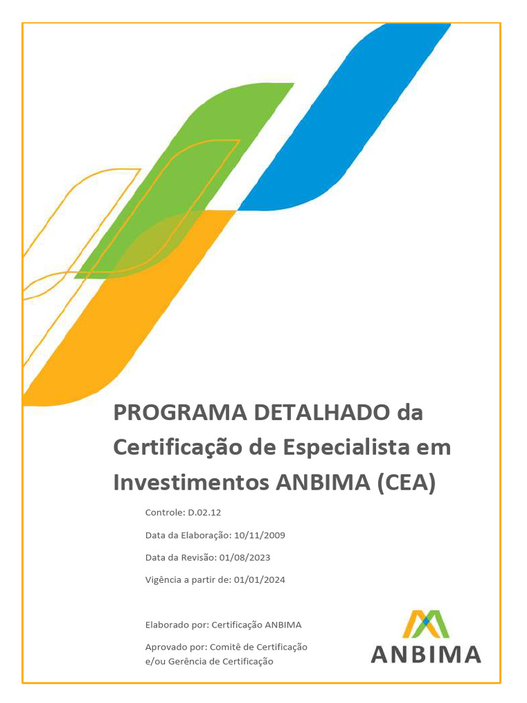 Programa Detalhado - CEA Anbima 2024 | PDF | Opção (finanças) | Bolsa ...