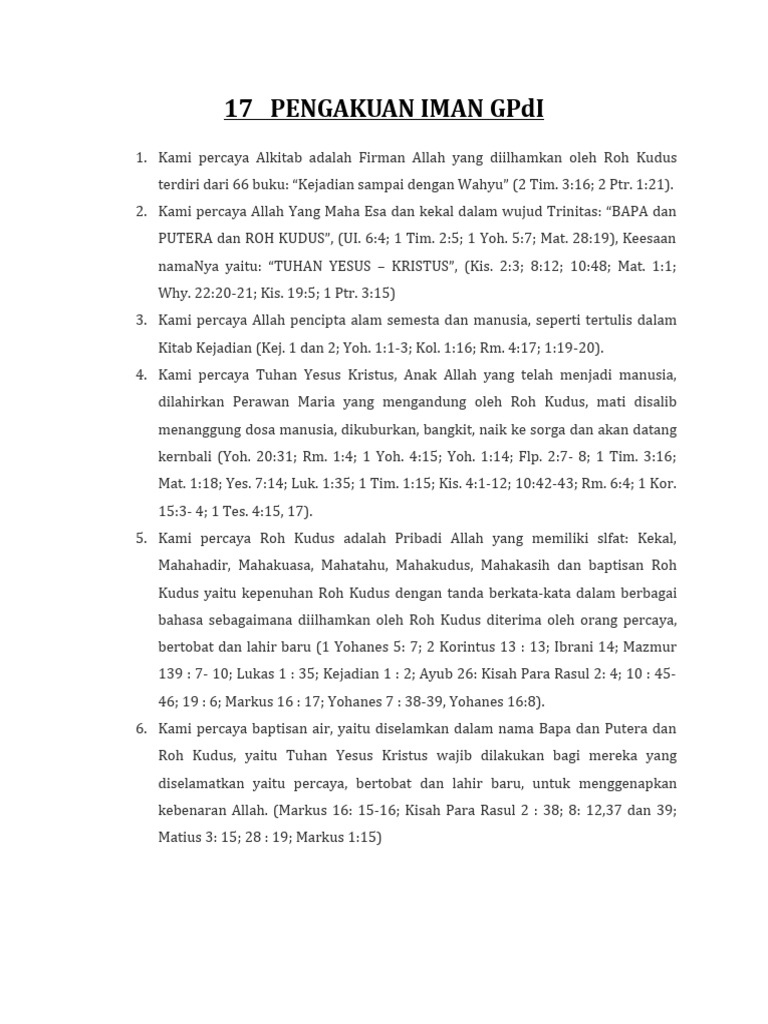 17 Pengakuan Iman | PDF