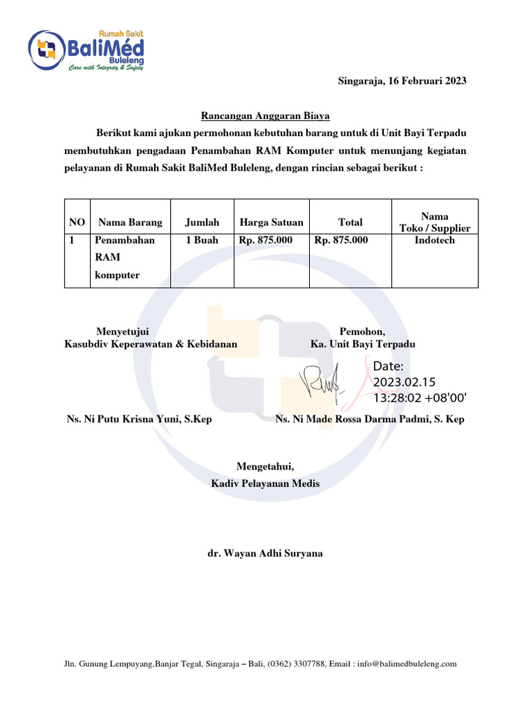 Pengadaan RAM RS BaliMed | PDF
