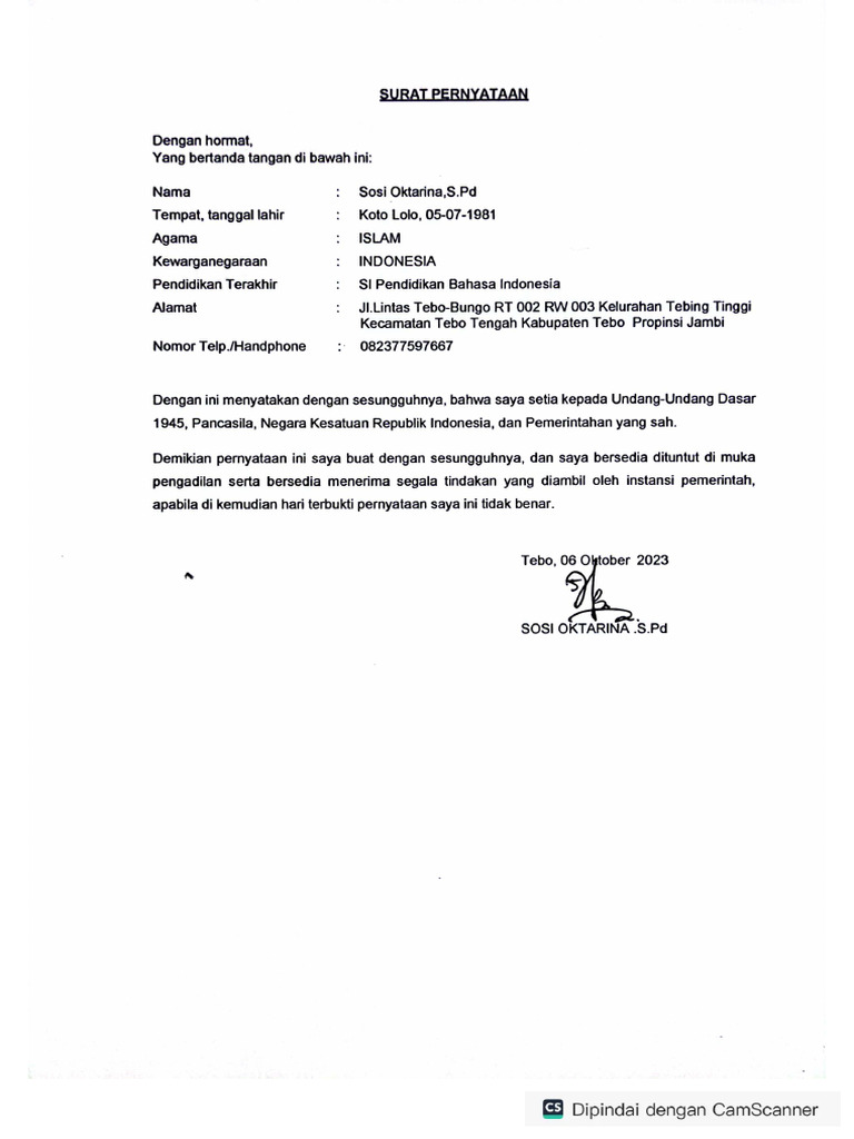 Contoh Pernyataan Taat Undang Undang | PDF