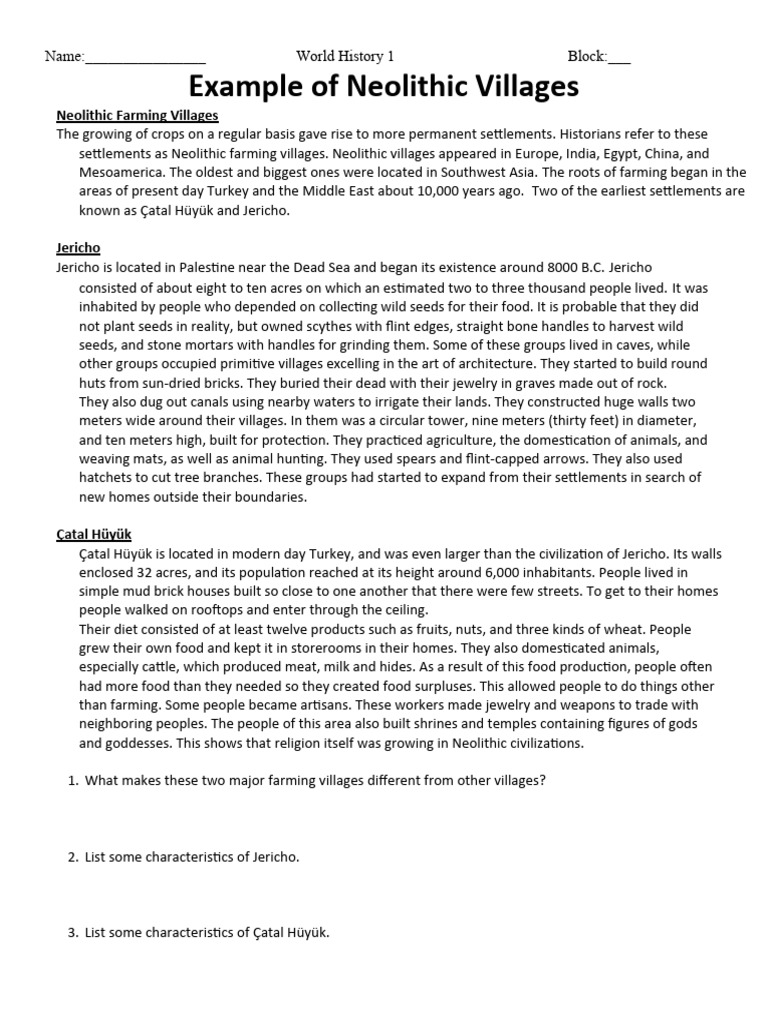 Neolithic Farming Villages Jericho and Catal Huyuk | PDF | Neolithic ...