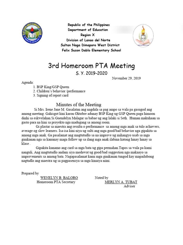 3rd Homeroom Pta Meeting | PDF