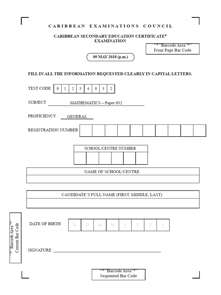 CSEC Math 2018 Paper 032 | PDF | Area | Geometry
