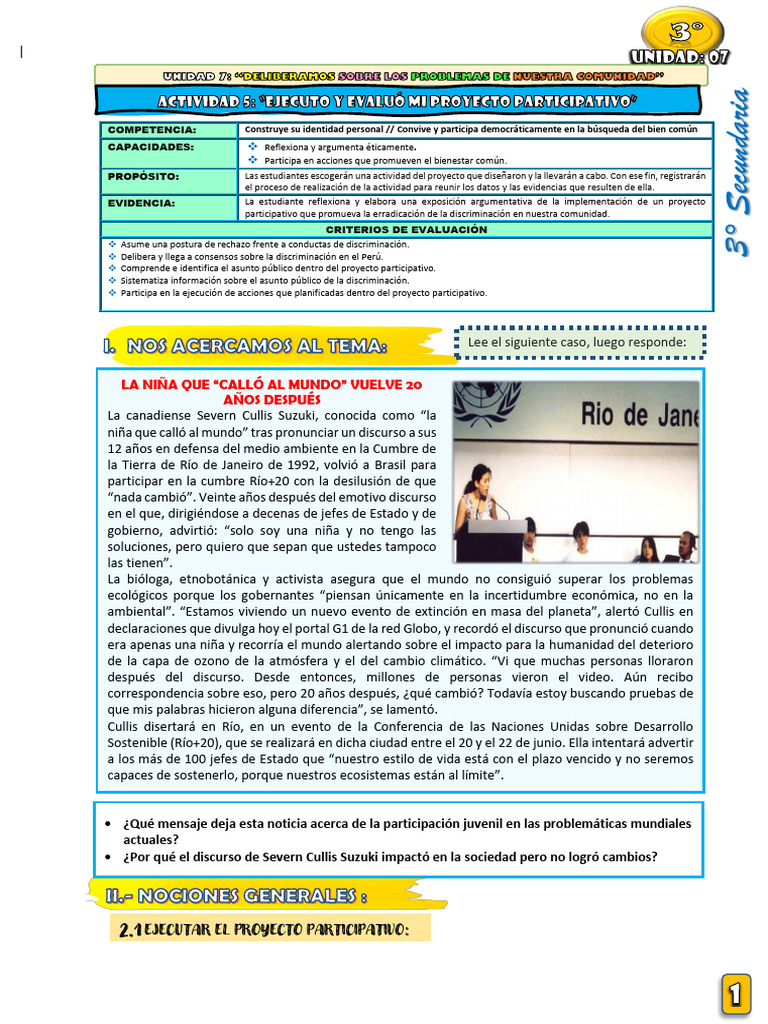 3° DPCC - Actv.05-Unid.7 2023 | PDF | Evaluación