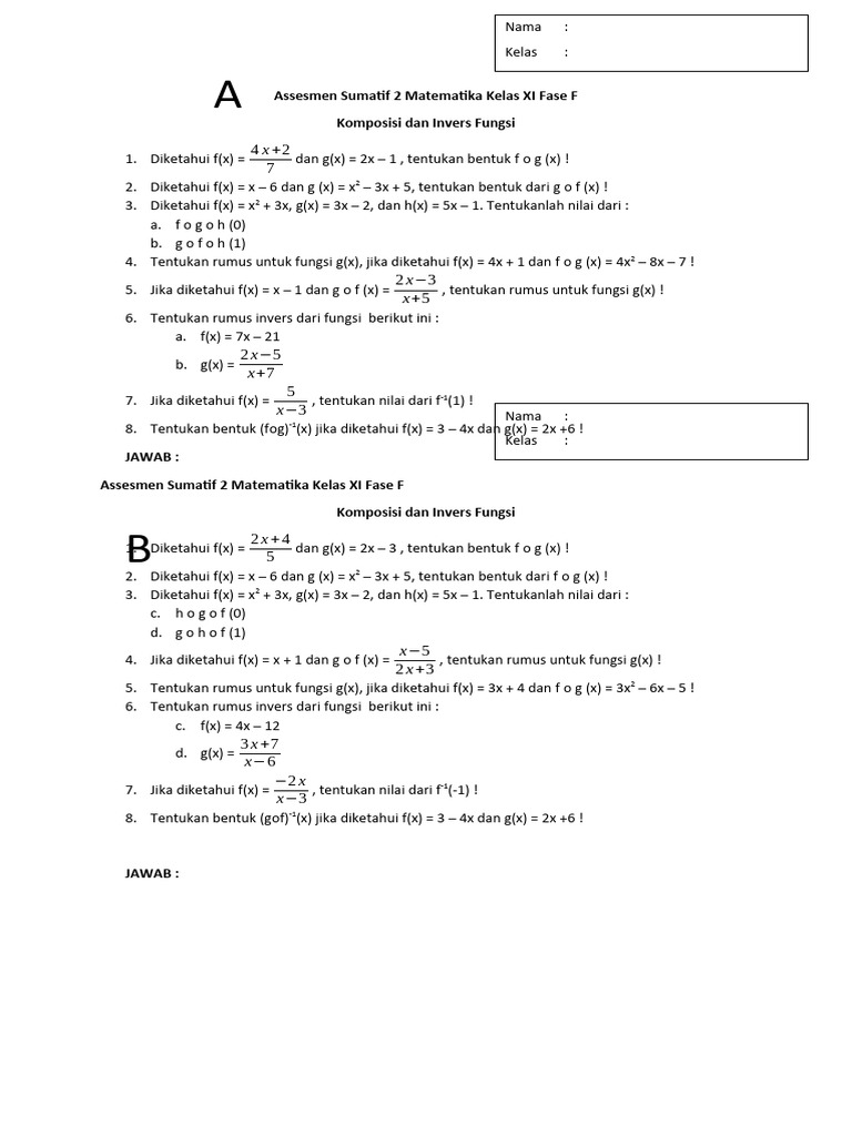 Asesmen Sumatif 2 Matematika Kelas XI Fase F | PDF